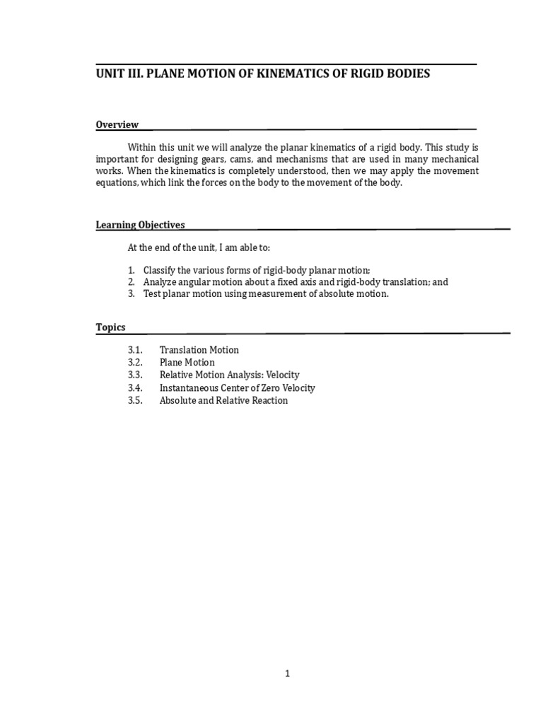 MECH-312-Unit-3 | PDF | Kinematics | Rotation Around A Fixed Axis