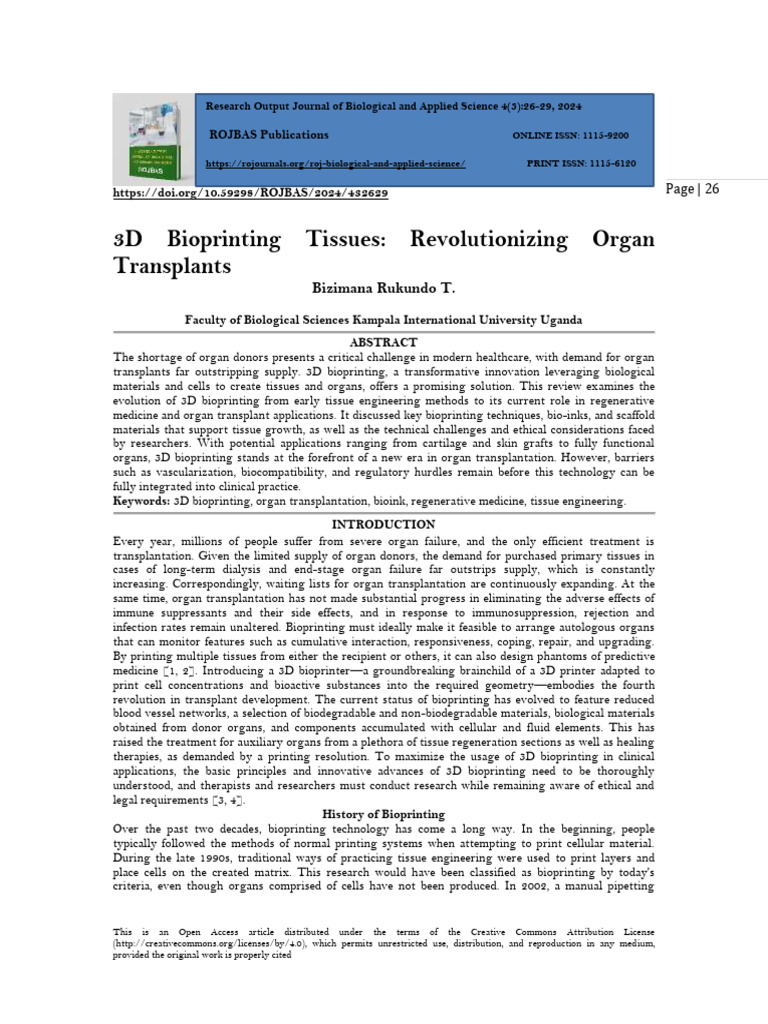 3D Bioprinting Tissues: Revolutionizing Organ Transplants (www.kiu.ac.ug) | PDF | Tissue ...