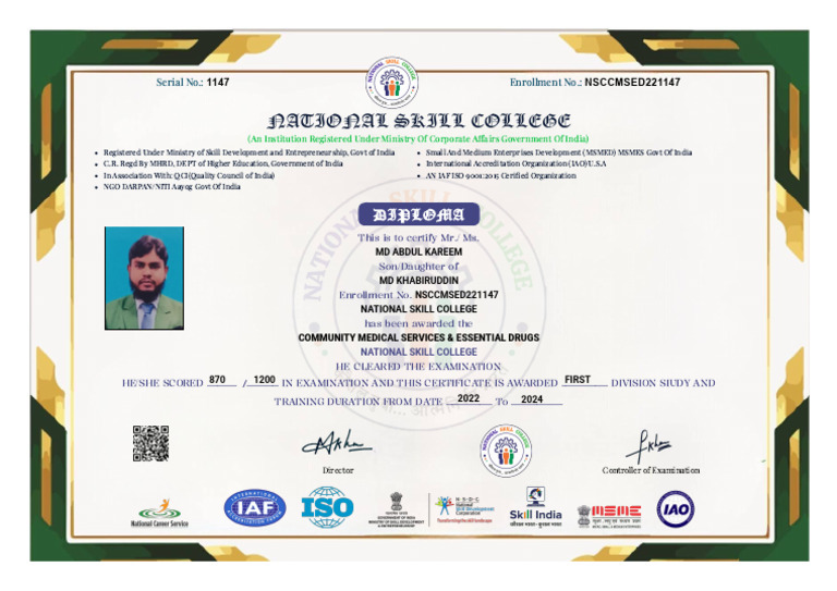 Abdul Kareem Cmsed Diploma | PDF