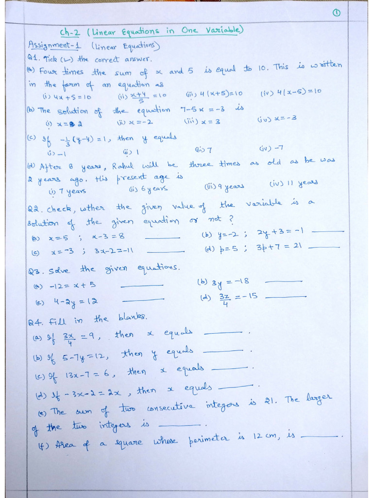 Class Viii CH 2 Linear Equations in One Variable | PDF