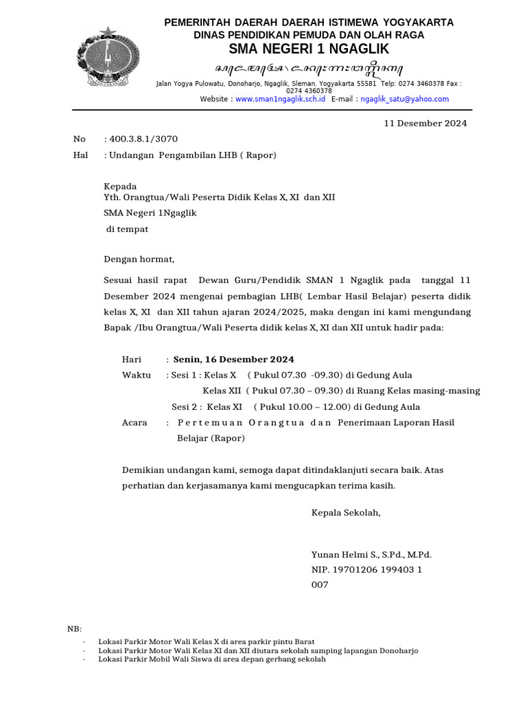 Undangan Pengambilan LHB | PDF
