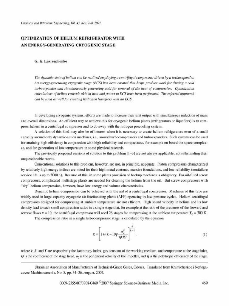Optimization of Helium Refrigerator With An Energy-Generating Cryogenic ...