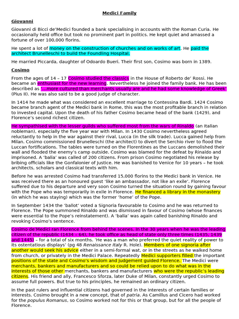 Medici Family: Cosimo's Rise to Power | PDF | House Of Medici | Florence