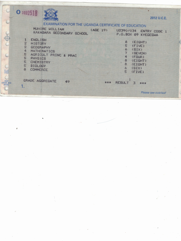 UCE Result slip | PDF