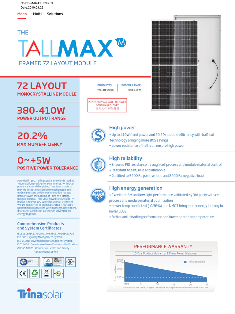 Half-Cell Mono 380-410w Tallmax M | PDF | Photovoltaics | Solar Panel