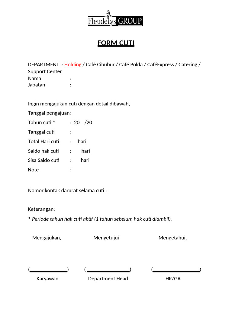 Formulir Pengajuan Cuti Karyawan | PDF