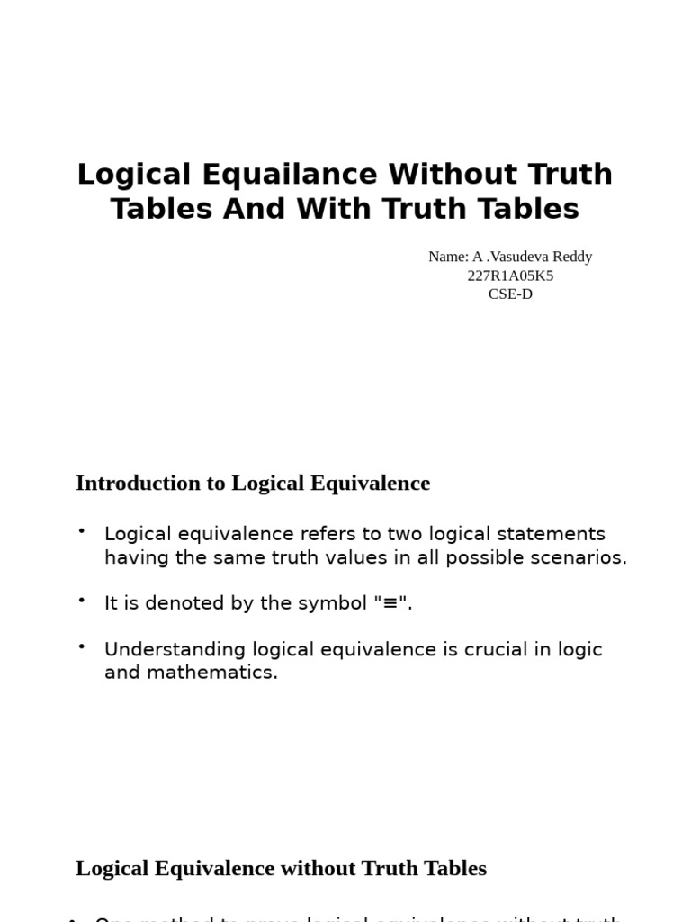 Logical Equivalence: Truth Tables & Rules | PDF