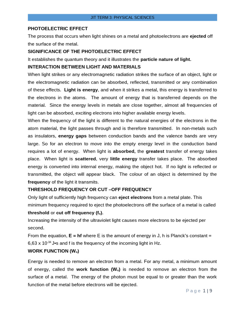 JIT-PHOTOELECTRIC EFFECT (1) | PDF | Photoelectric Effect | Light