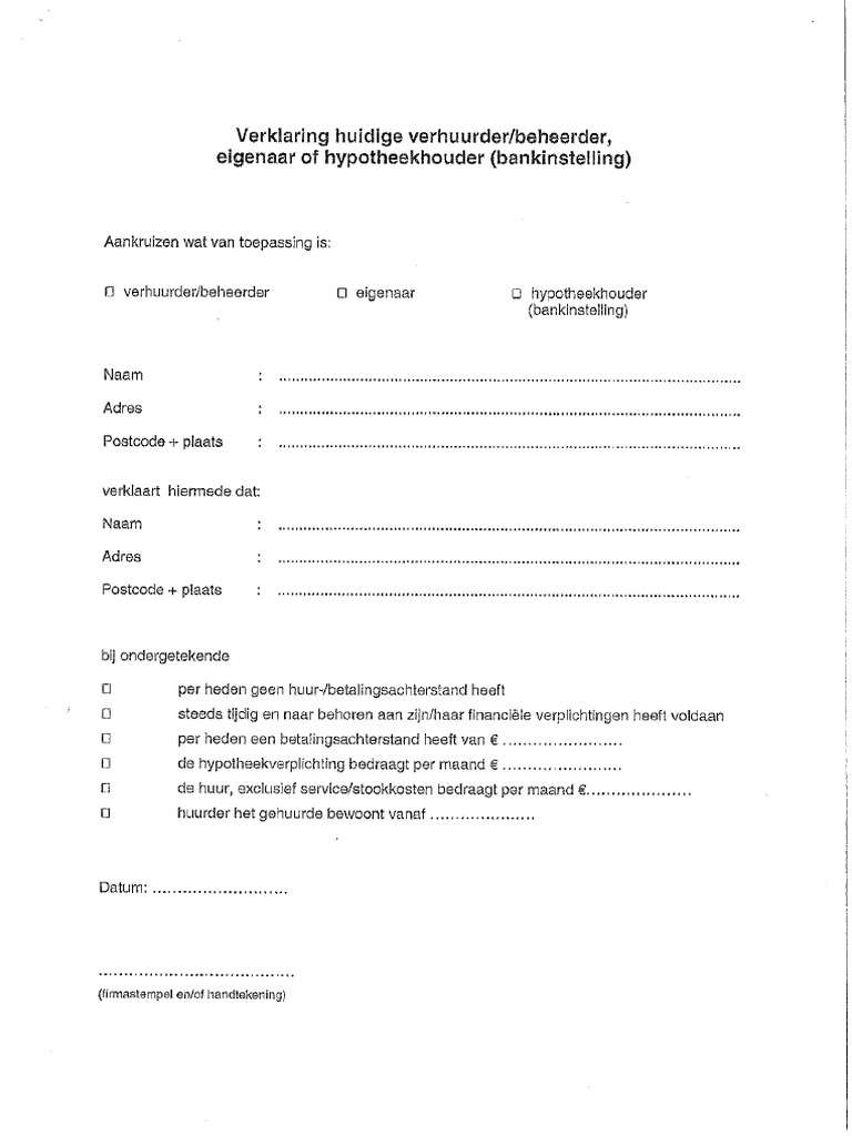 Verklaring huidige verhuurder-beheerder | PDF