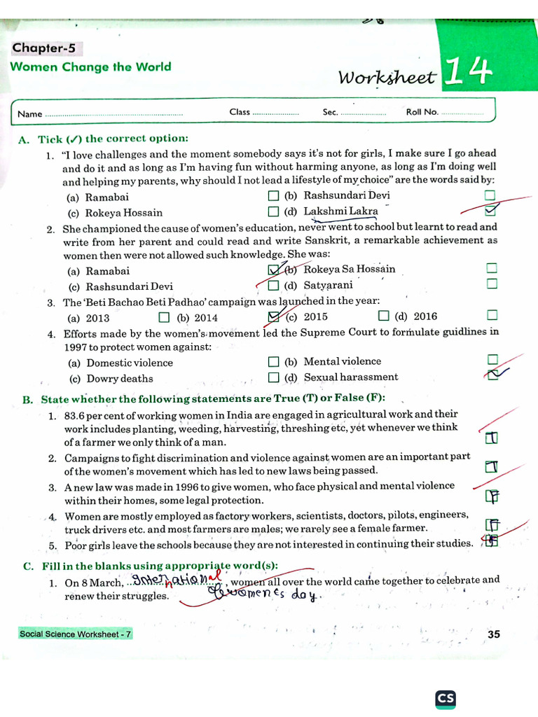 Ncert Worksheet Solutions P.a Ch | PDF