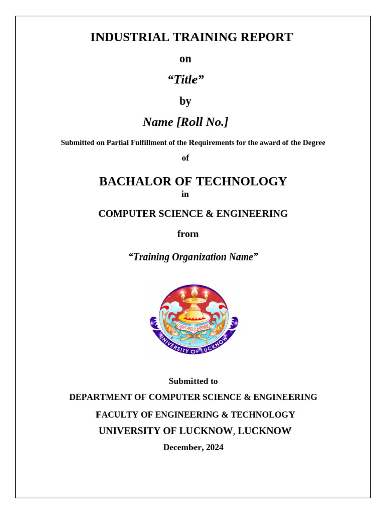 Summer Training cover page. B.Tech | PDF