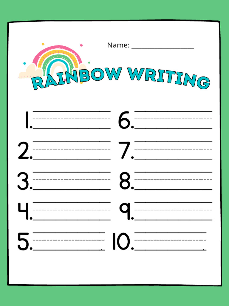 Bright Rainbow Writing Spelling Worksheet | PDF