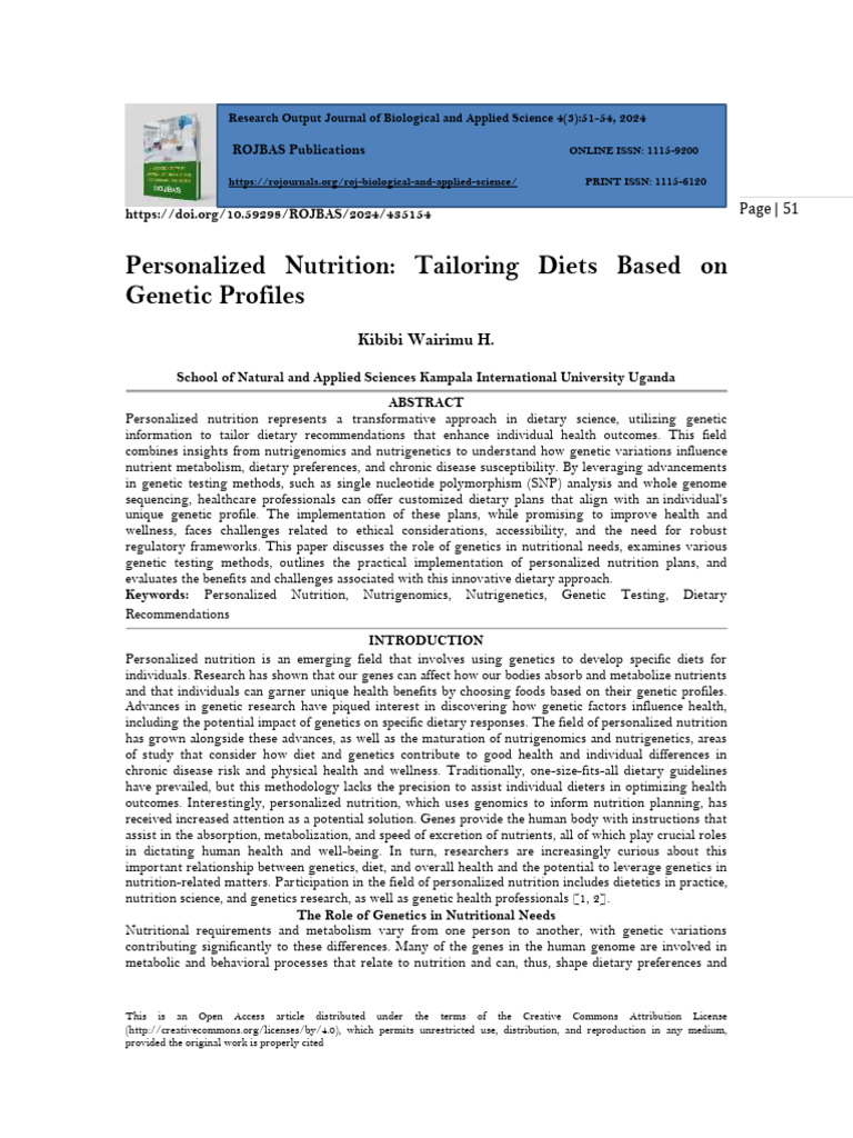 Personalized Nutrition: Tailoring Diets Based On Genetic Profiles (WWW - Kiu.ac - Ug) | PDF ...