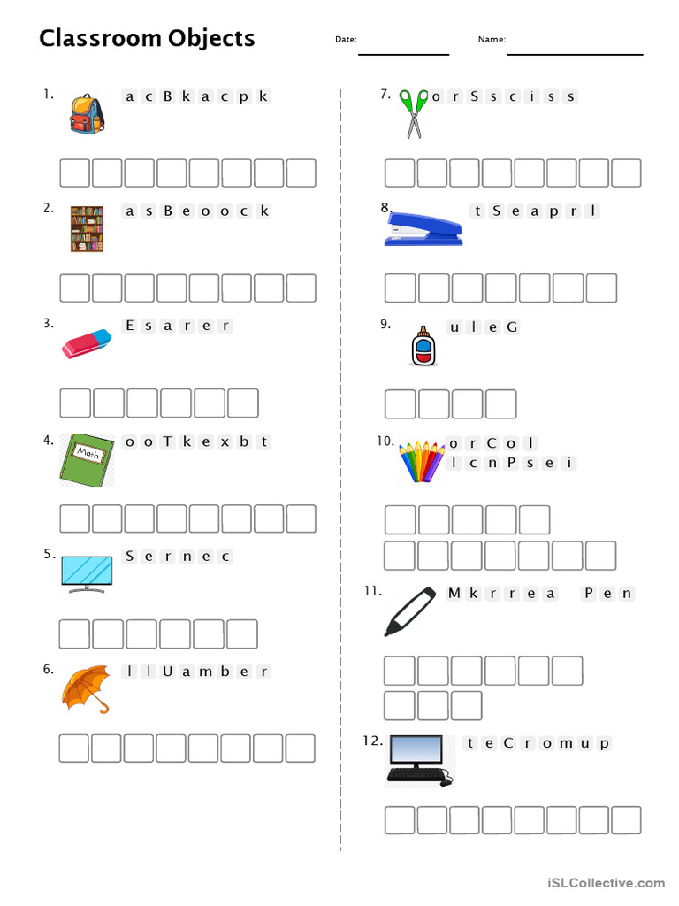 Classroom Objects Anagram and Wordsearch | PDF