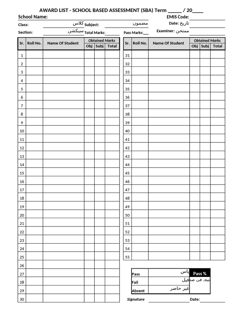 Award List & Result Sheets SBA A4 | PDF