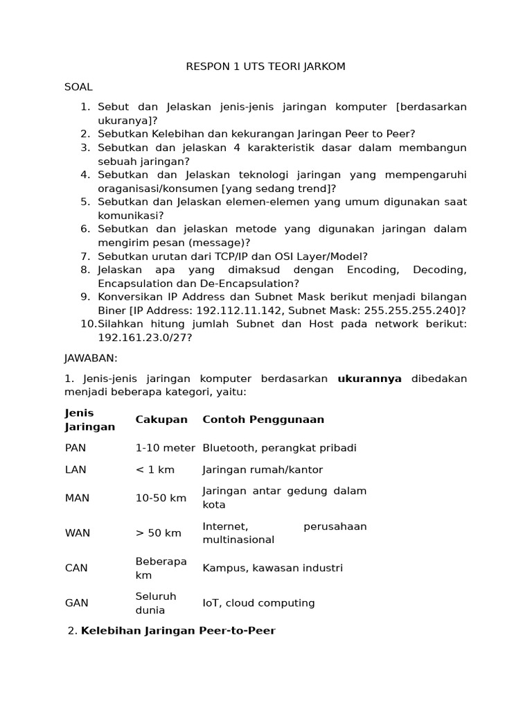 Respon 1 Uts Teori Jarkom | PDF