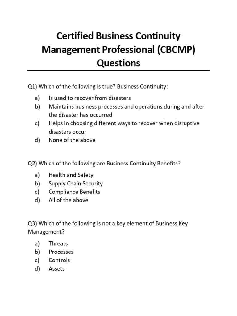 Certified Business Continuity Management Professional (CBCMP) Exam | PDF | Risk | Emergency ...