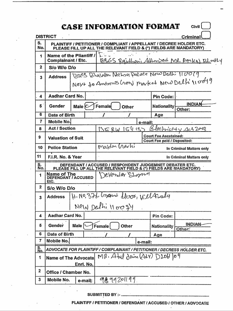 BSES VS DEVENDER SHARMA Refile | PDF | Justice | Crime & Violence