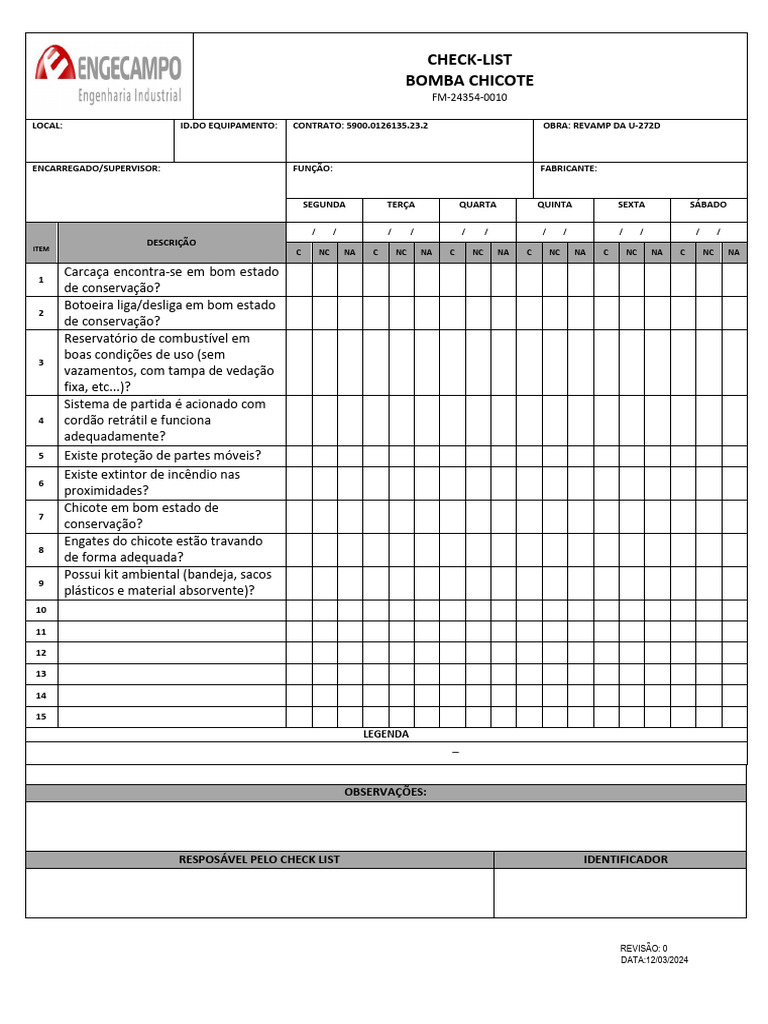 FM-24354-0010-CHECK LIST - BOMBA CHICOTE | PDF