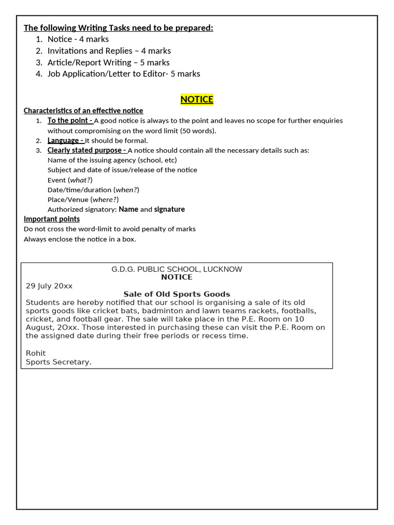 Writing Skills Formats - Grade XII | PDF
