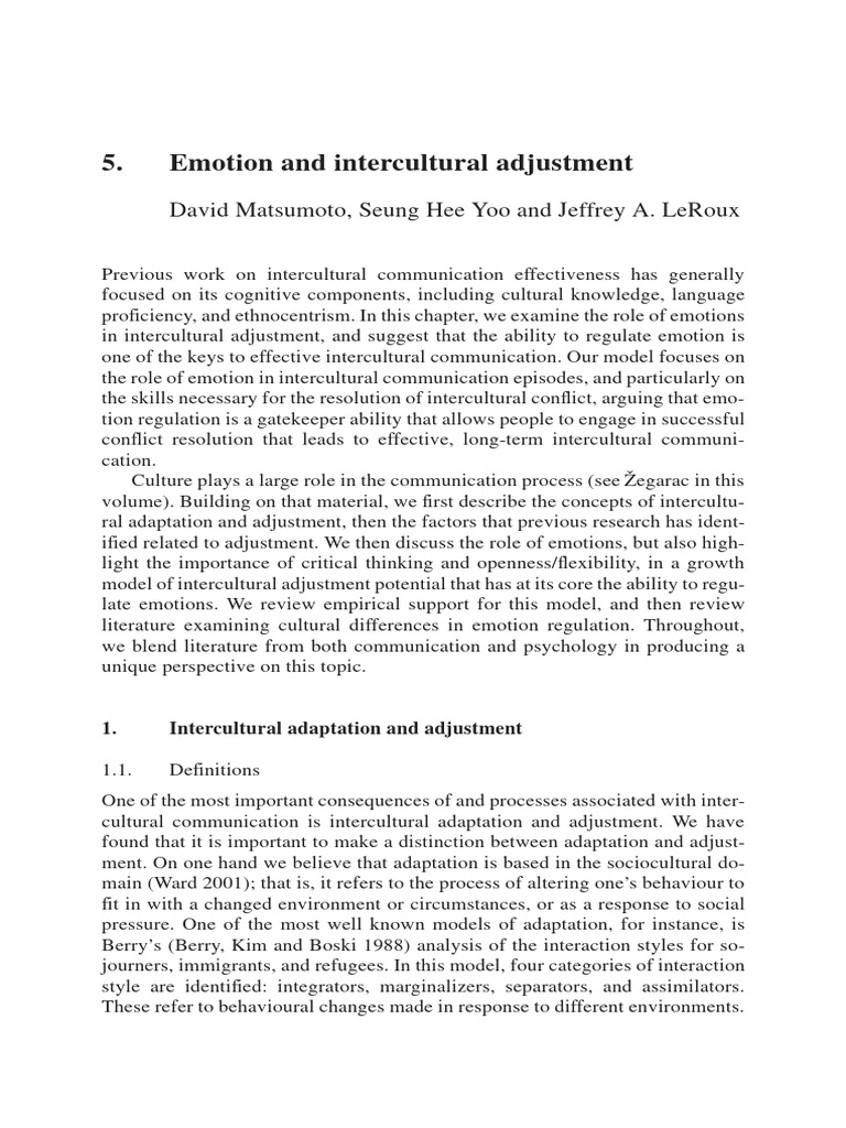 11 - Emotion and Intercultural Adjustment | PDF | Emotions | Schema ...