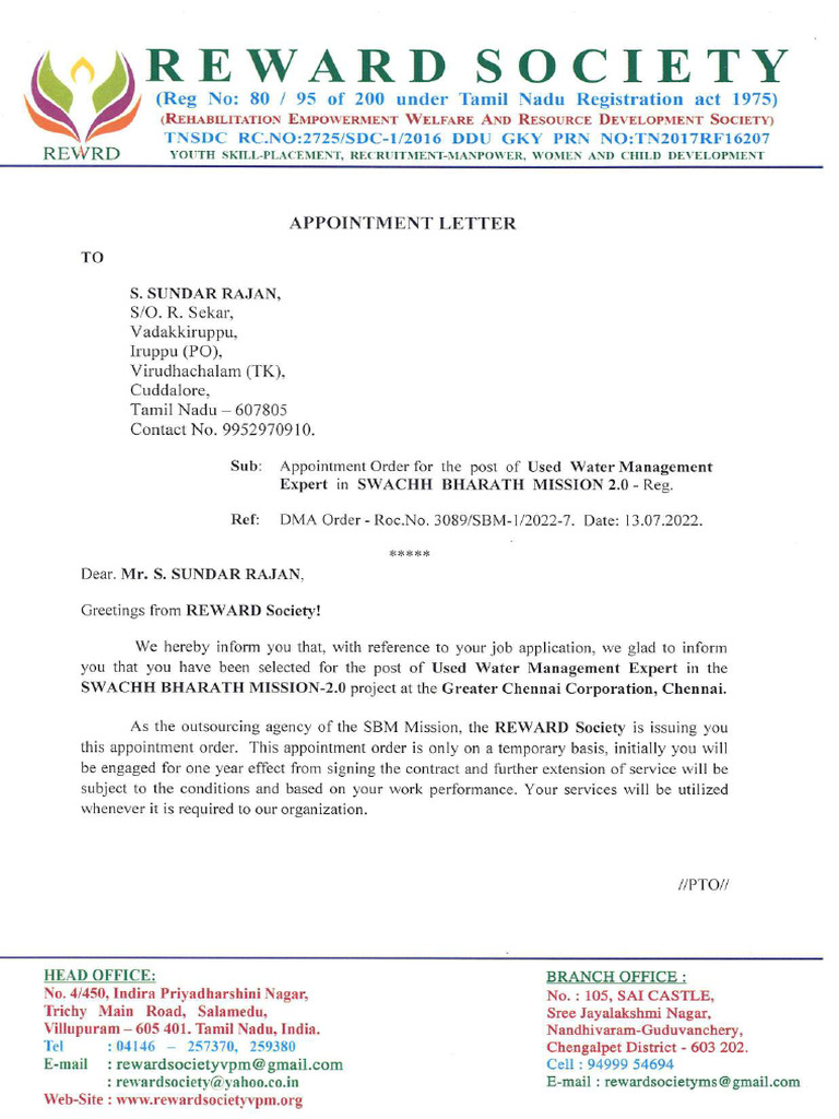 Appointment Order (01.10.2024) | PDF