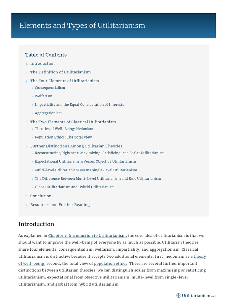 Elements and Types of Utilitarianism Utilitarianism Net | PDF ...