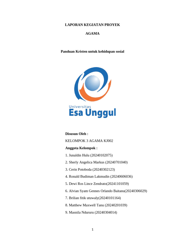 Format Laporan Kegiatan Proyek Agama Kristen | PDF