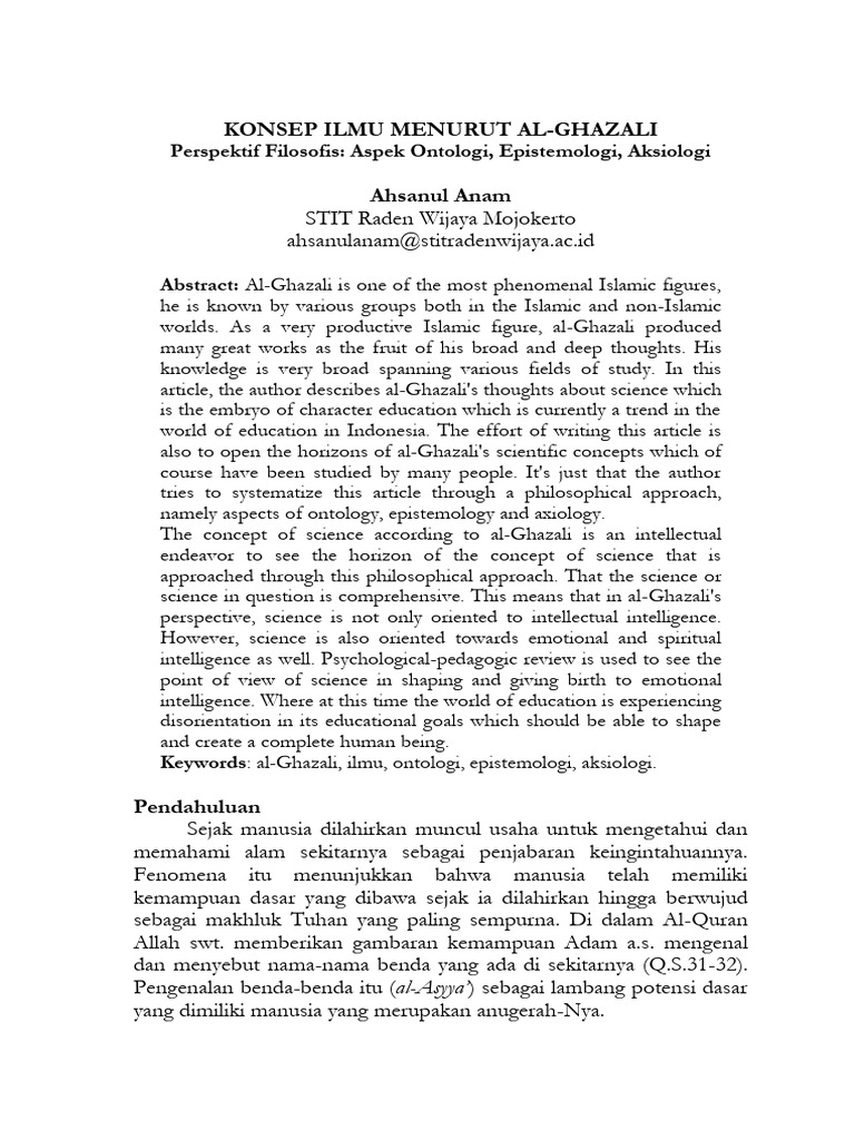 Konsep Ilmu Menurut Al-Ghazali Perspektif Filosofi | PDF