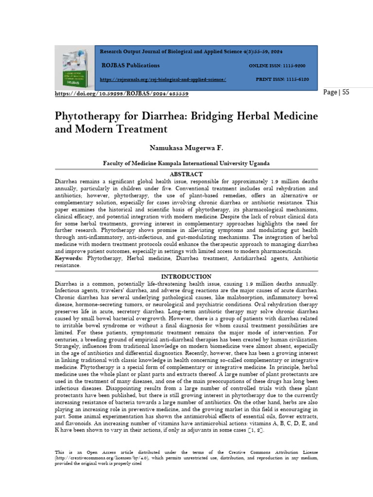Phytotherapy For Diarrhea: Bridging Herbal Medicine and Modern ...