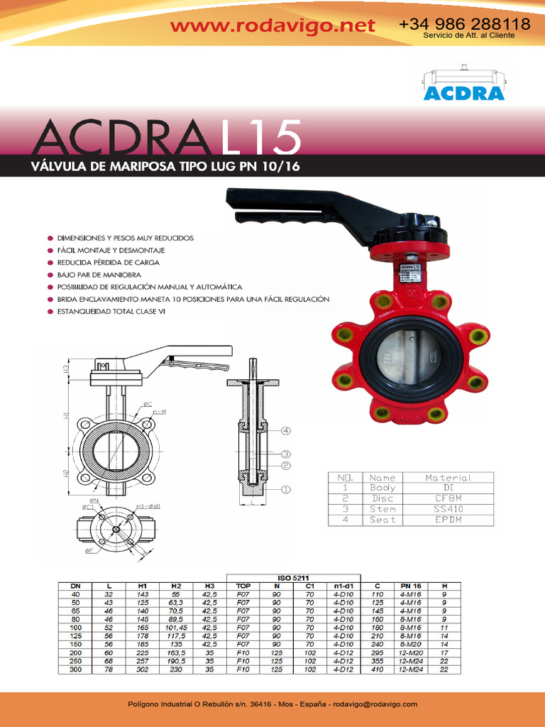 Valvula Mariposa l15 Lug PN 10 16 Acdra | PDF