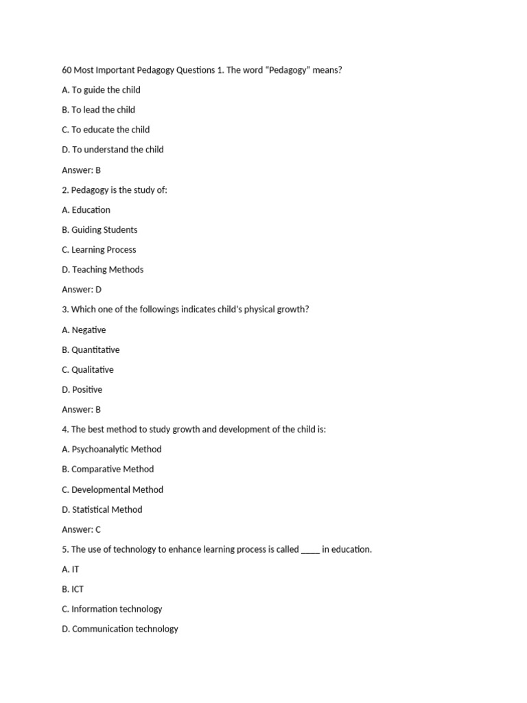 60 Most Important Pedagogy Questions 1 | PDF | Neuroscience | Psychology