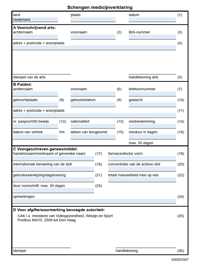 Schengen Medicijnverklaring | PDF | Traitements médicaux | Soins de santé
