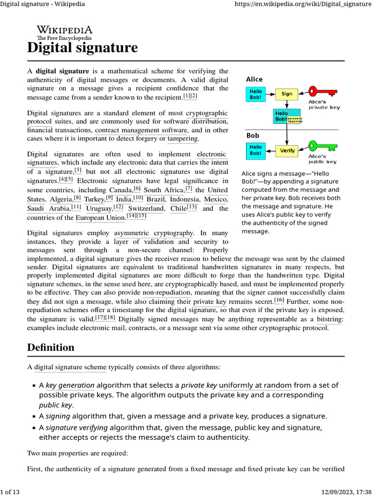 Digital Signature - Wikipedia | PDF | Public Key Cryptography | Security Technology