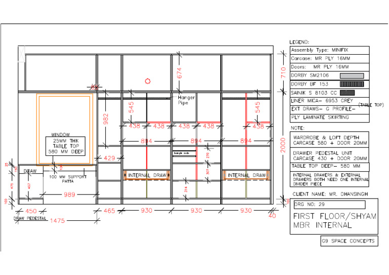 Wardrobe Internal Working Drawing | PDF
