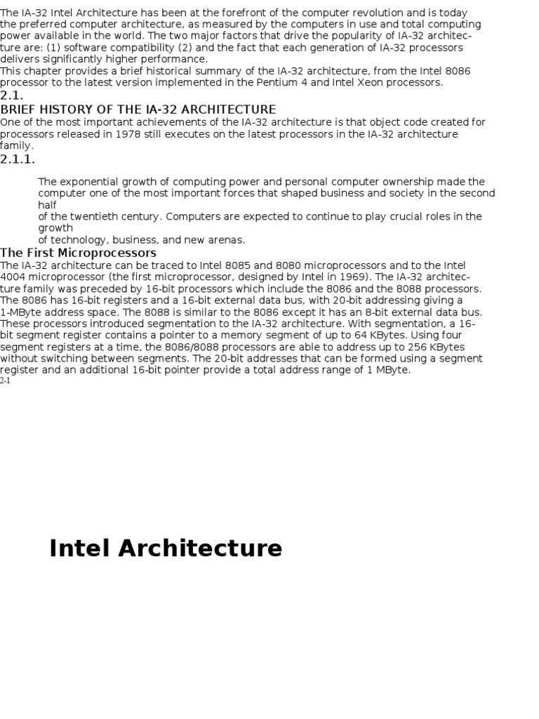 Intel Architecture: 2.1. Brief History of The Ia-32 Architecture | PDF ...