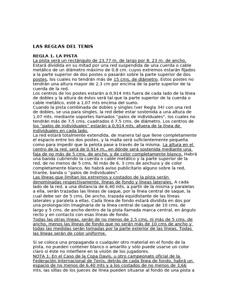 RESUMEN DE LAS REGLAS DEL TENIS | PDF | Deportes RESUMEN DE LAS REGLAS DEL TENIS | PDF | Deportes