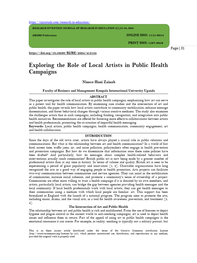 Exploring The Role of Local Artists in Public Health Campaigns (WWW ...