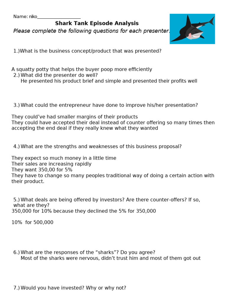 Shark Tank Word Document | PDF