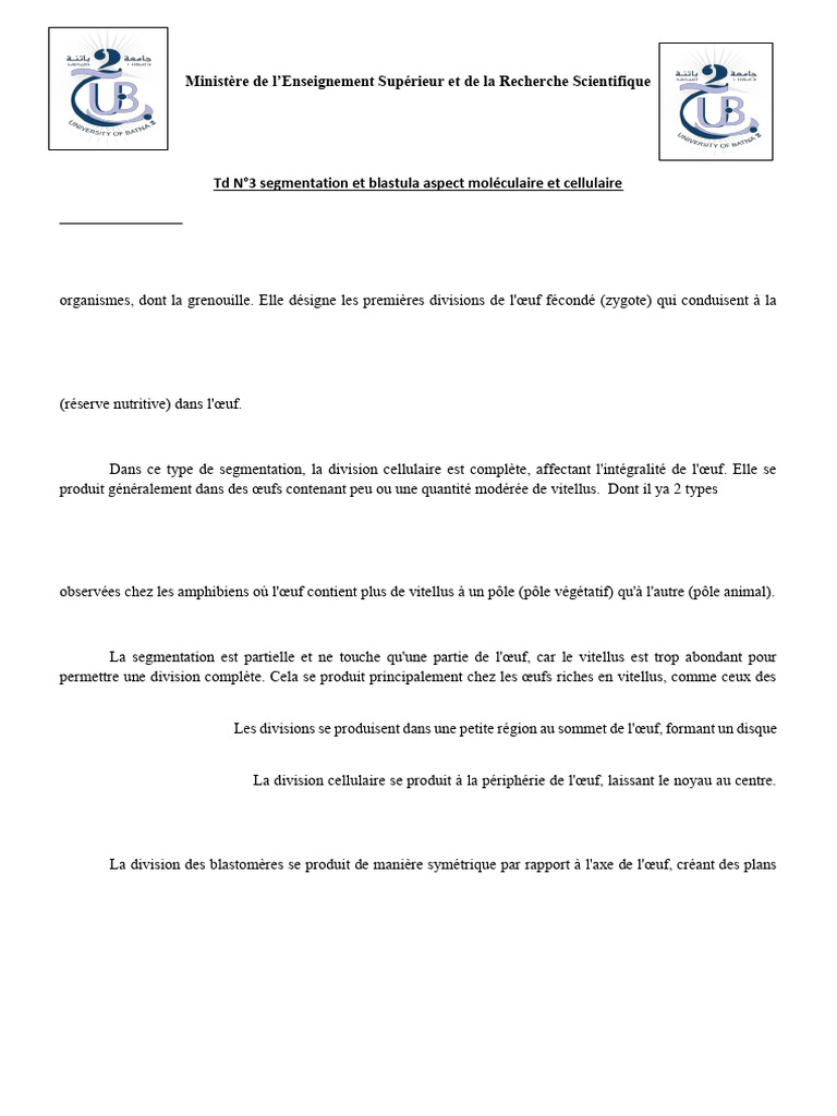 Segmentation holoblastique et rotationnelle | PDF | Cycle cellulaire ...