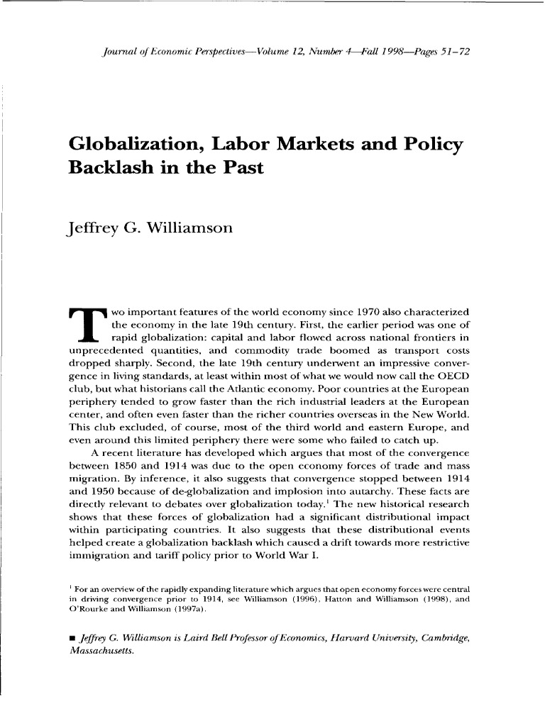 Williamson, J. G. (1998) "Globalization, Labor Markets and Policy ...