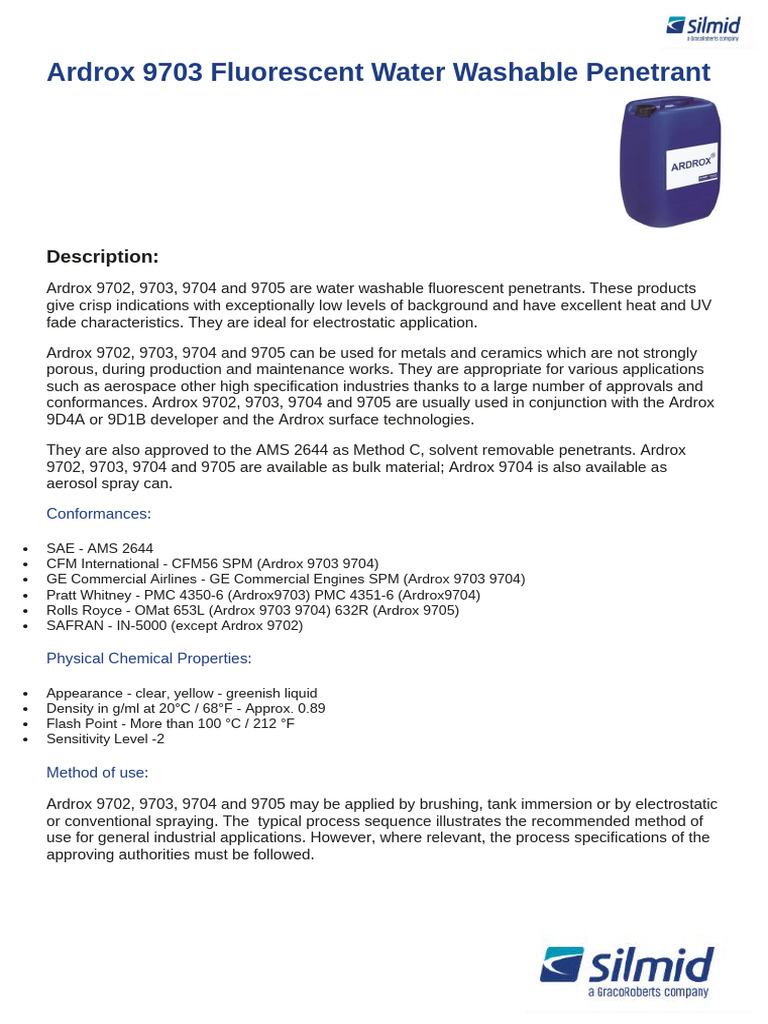 Ardrox 9703: Fluorescent Penetrant Guide | PDF