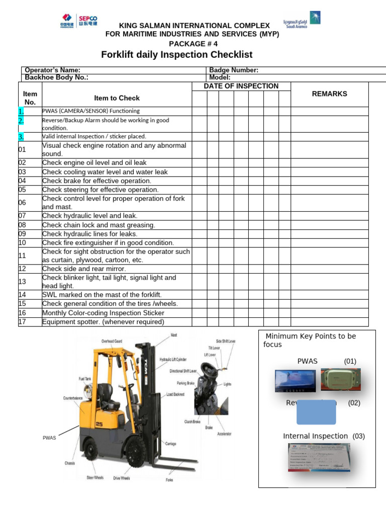 Forklift Updated Daily Inspection Checklist | PDF