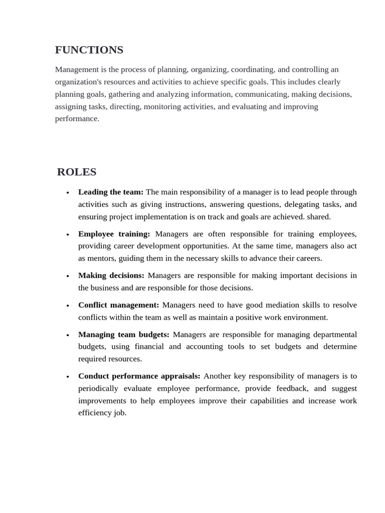 Functions & Roles | PDF