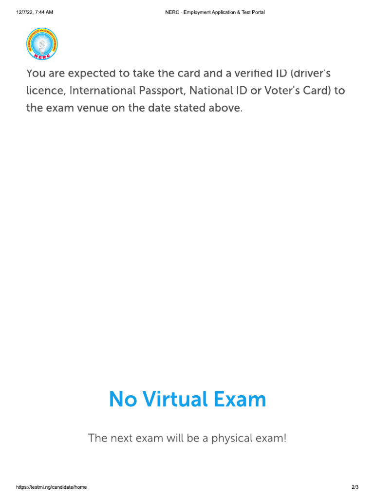 NERC Exam Instructions | PDF