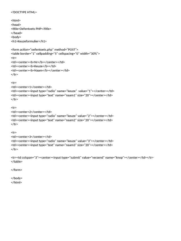 Oefentoets PHP1-uitwerking | PDF