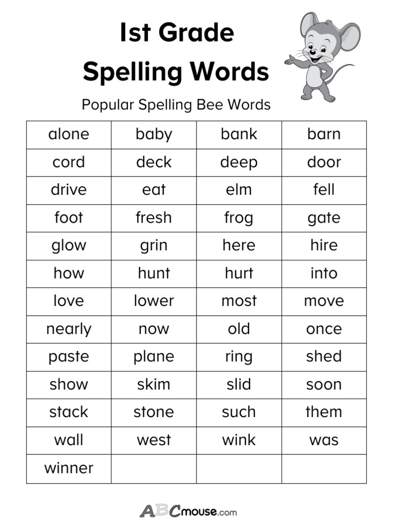 1st Grade Spelling Bee Words List | PDF