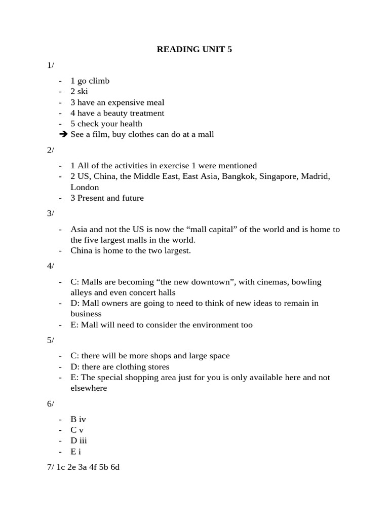 Reading Unit 5 | PDF