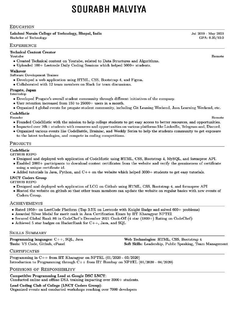 Sourabh Malviya Resume | PDF
