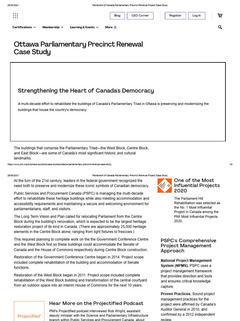 Parliament of Canada Parliamentary Precinct Renewal Project Case Study | PDF | Ottawa | Canada